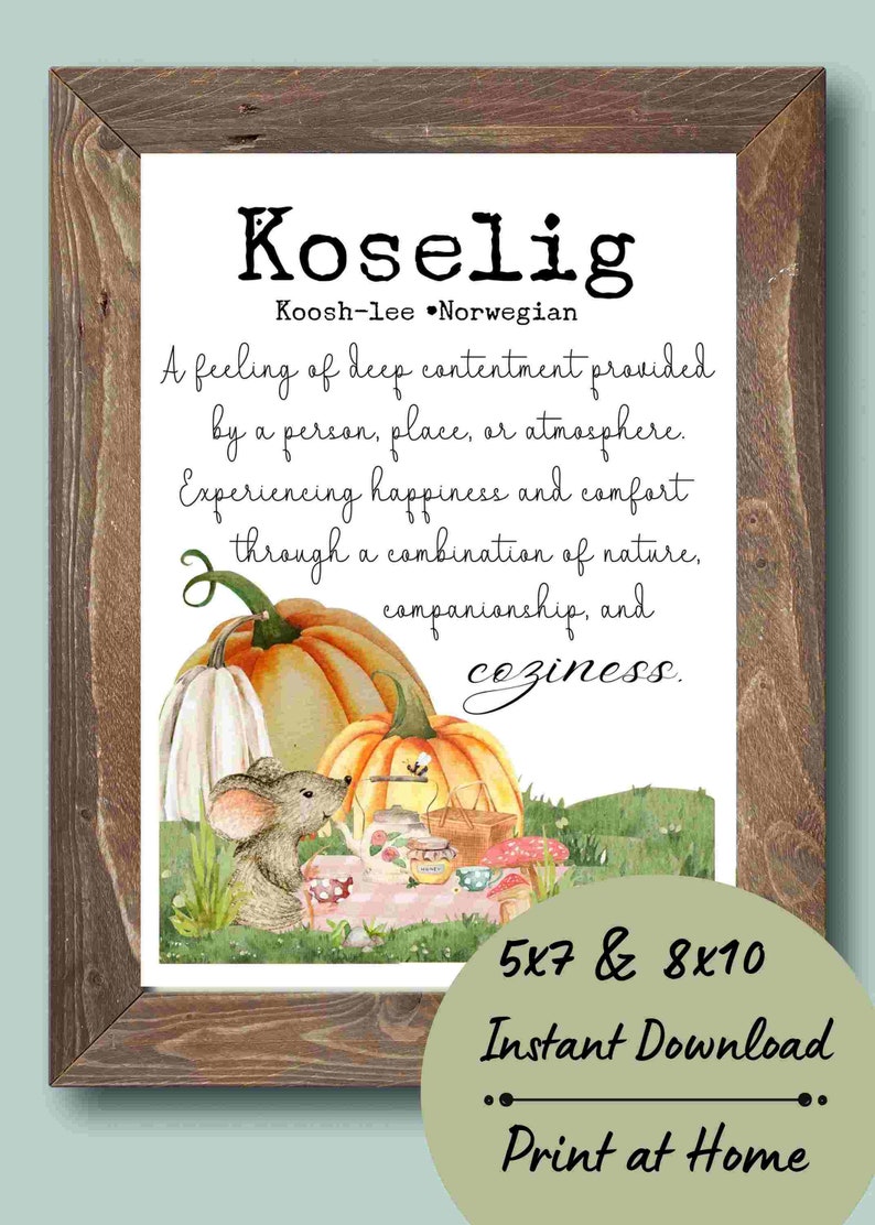 Koselig Printable Word Definition Art, Watercolor Woodland Pumpkin Tea Party, Picnic, Home Decor ...