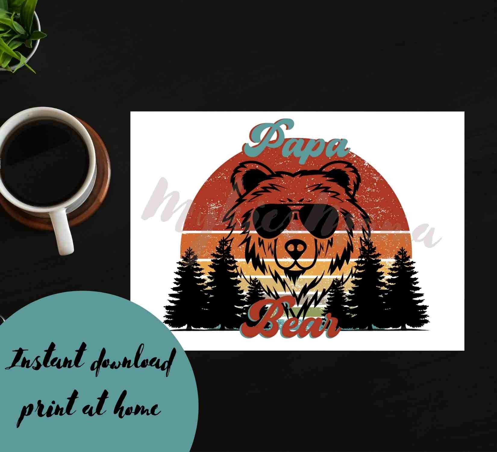 Papa Bear Printable Father's Day Card/ Retro Papa Bear Design/ Greeting ...