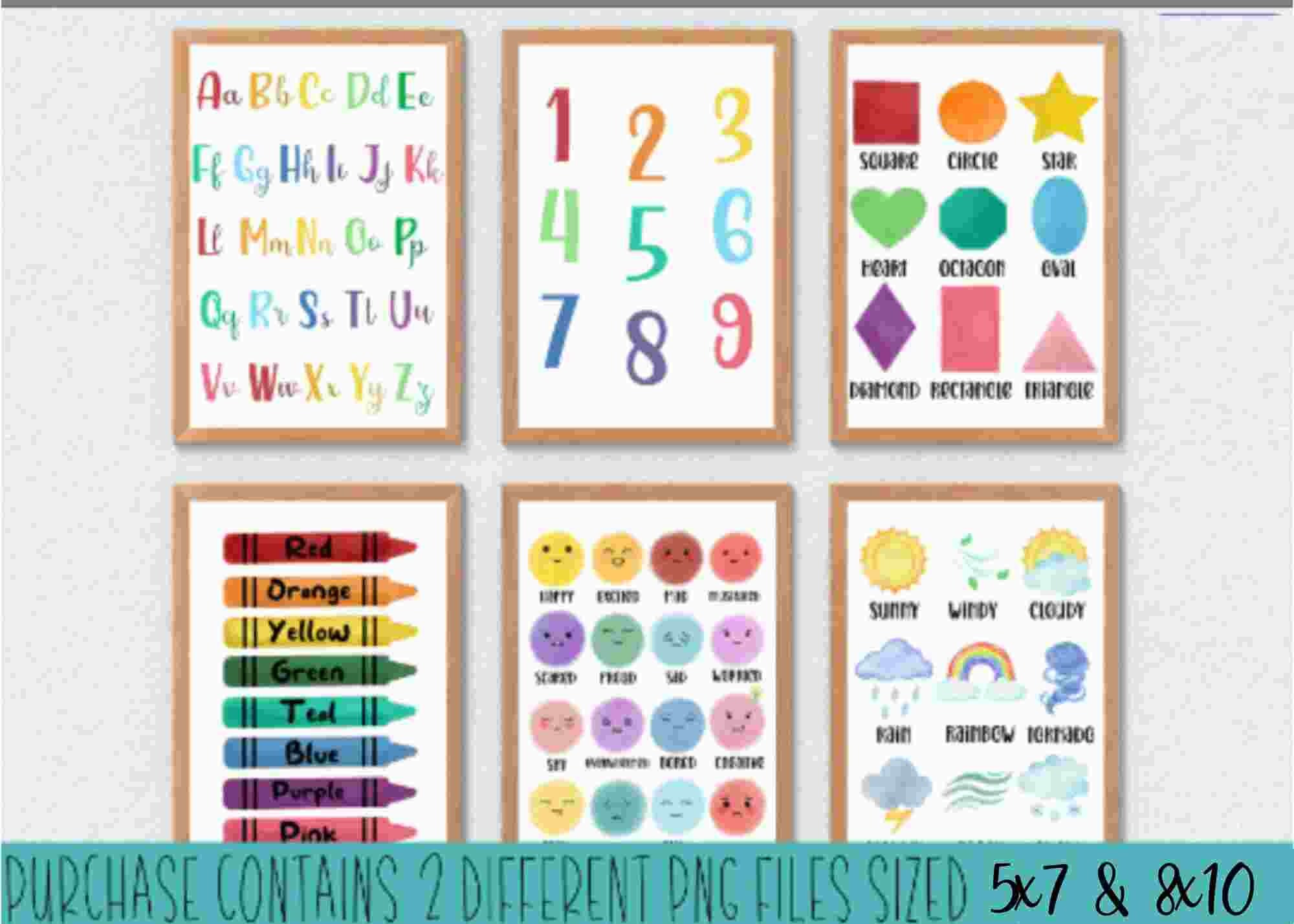 Educational Wall Art / Set of 6 Kids Playroom Printable Learning Charts ...