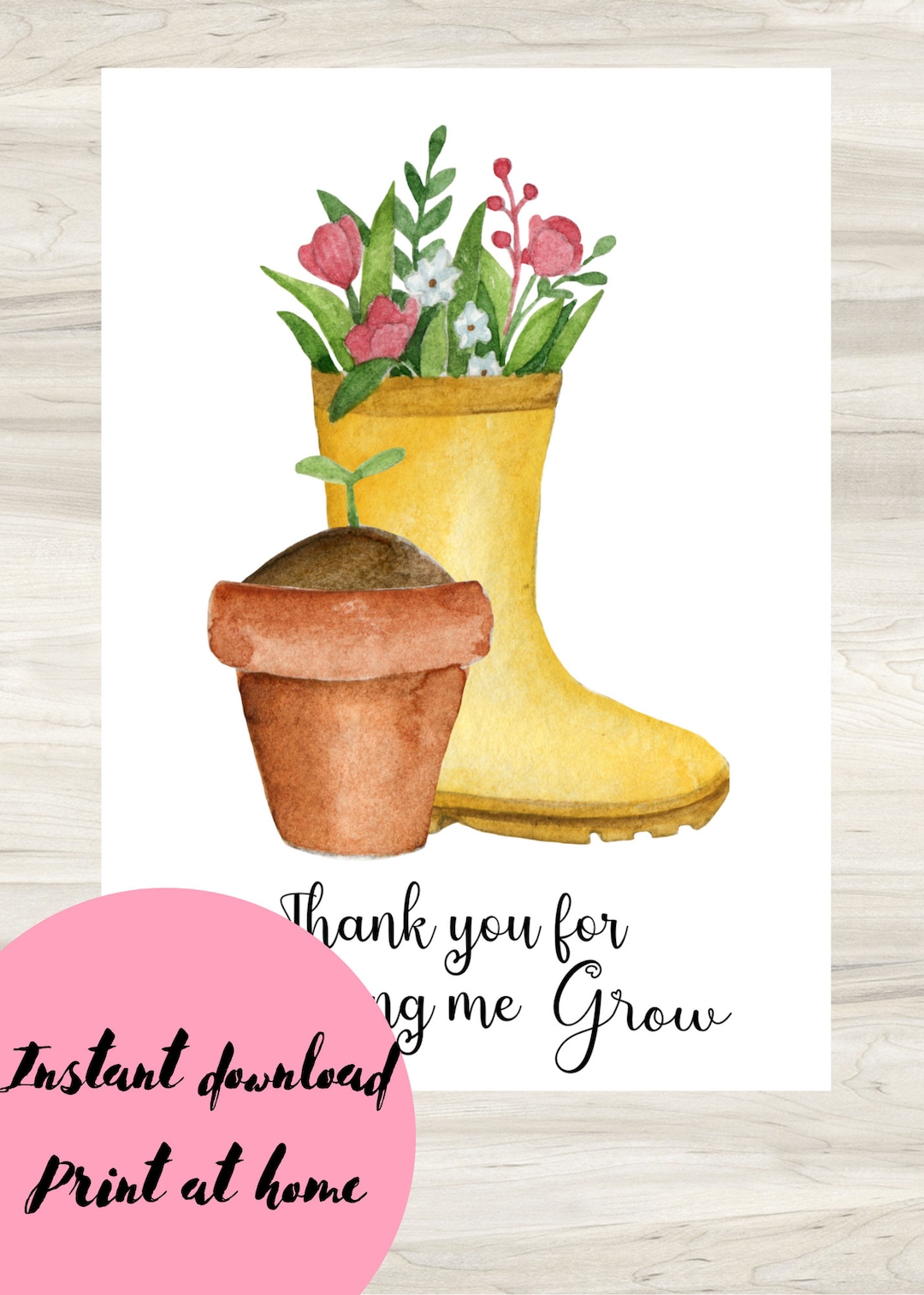 Printable Mother's Day Card/ Thank You for Helping Me Grow - Etsy