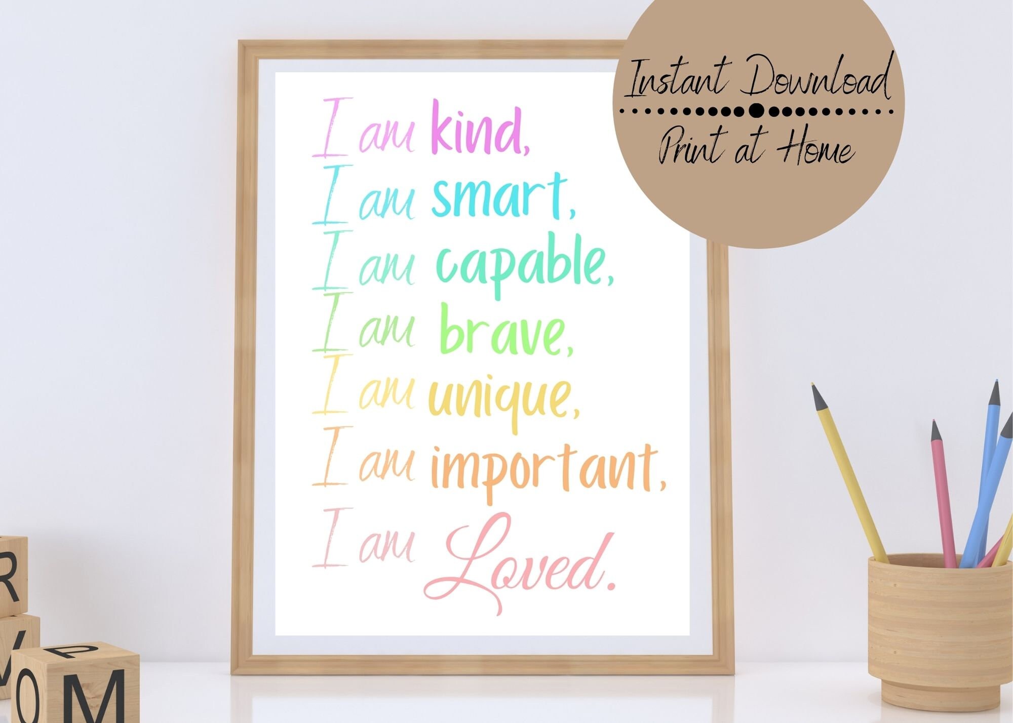 Kids Affirmations Wall Art Printable • Rainbow Affirmations Print ...