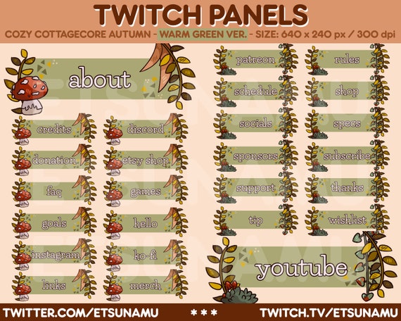 Twitch Panels Cottagecore Cozy Autumn Warm Green 2 | Etsy