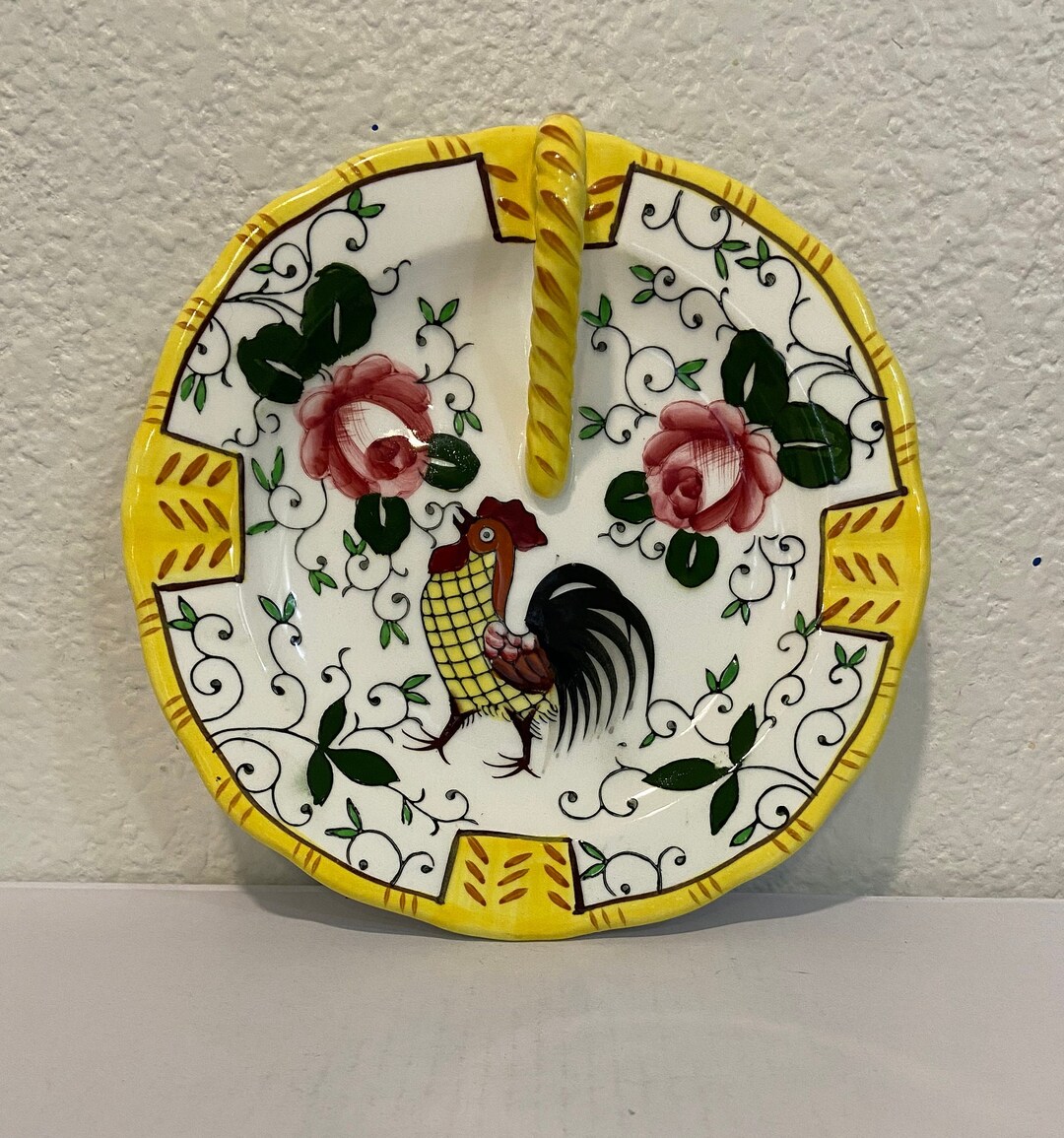 Vintage PY Ucago Rooster and Roses Candy/nut Dish With Handle - Etsy