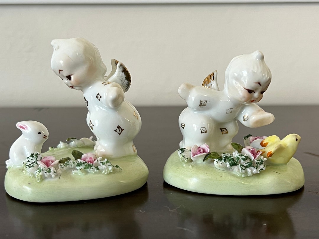 Vintage Lefton Cherub Angels With Bunny & Bird K8146 Japan - Etsy