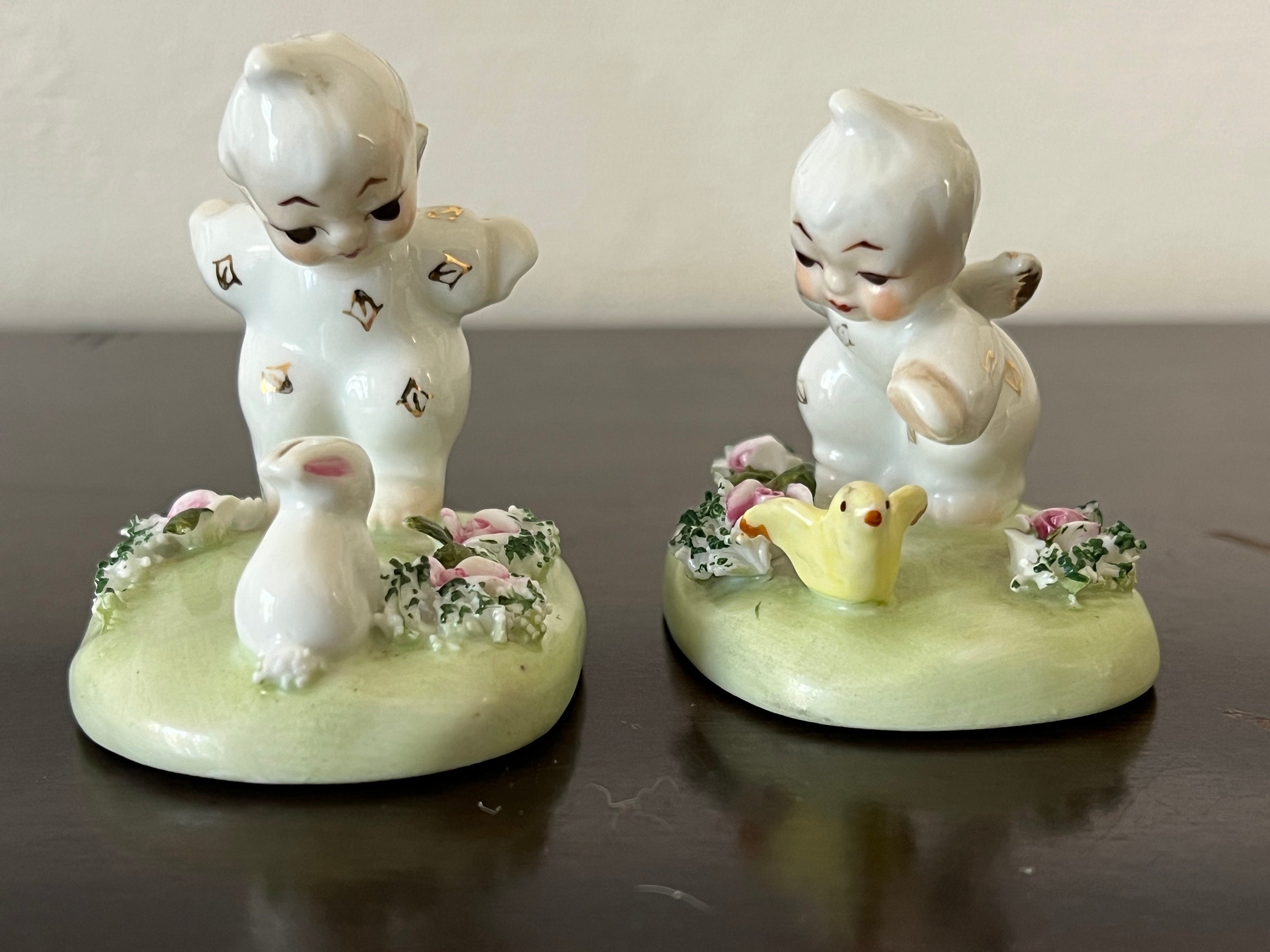 Vintage Lefton Cherub Angels With Bunny & Bird K8146 Japan - Etsy