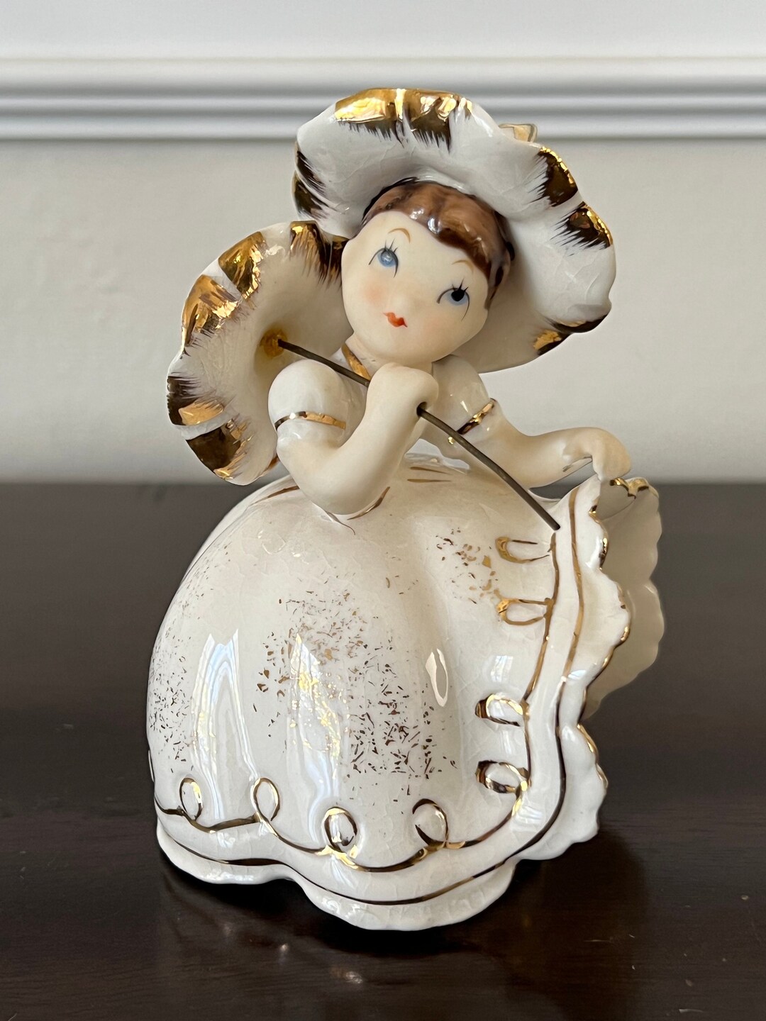 Vintage Lefton Porcelain Bloomer Girl Figurine W/ Flower Parasol and ...