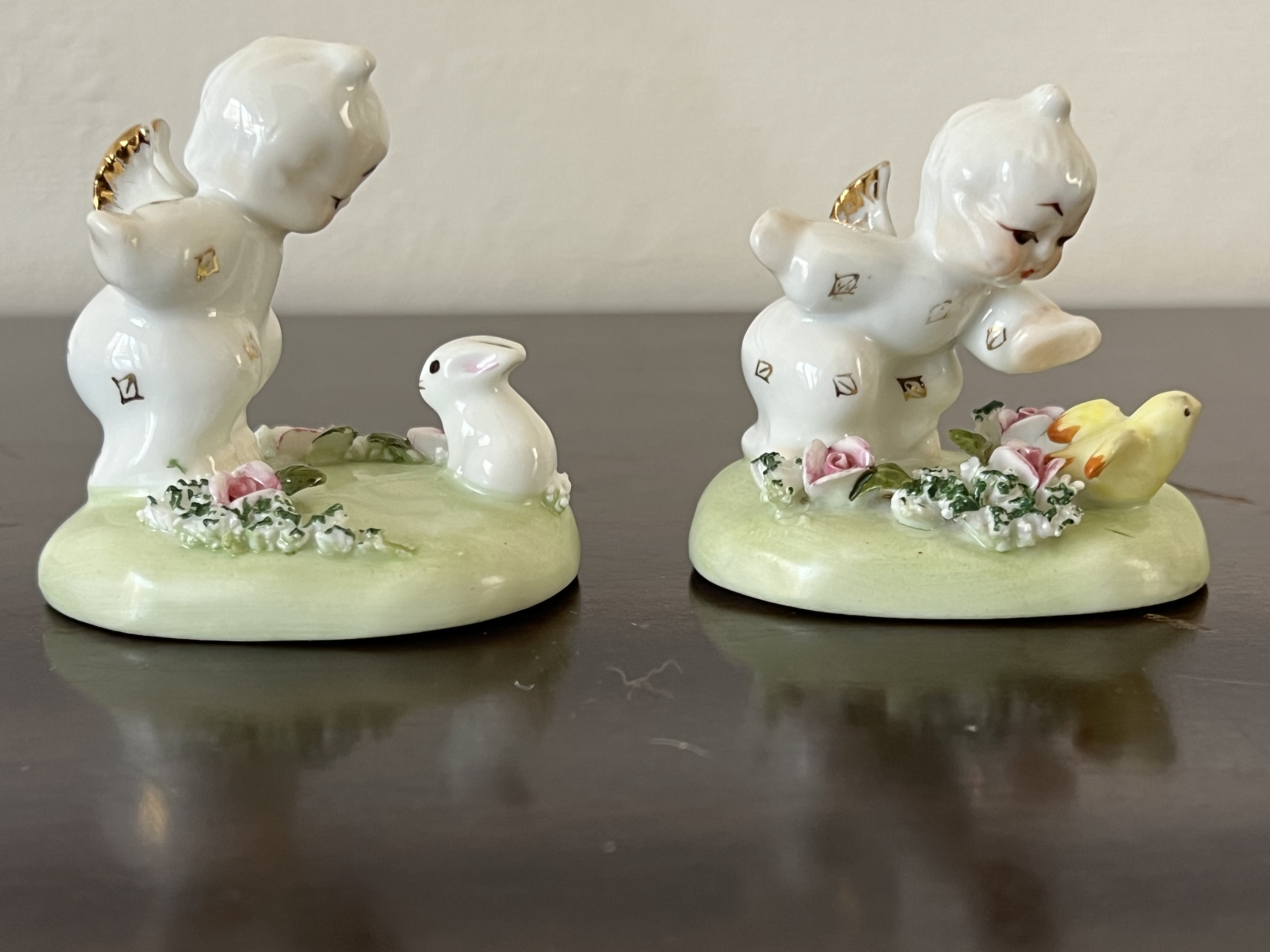 Vintage Lefton Cherub Angels With Bunny & Bird K8146 Japan - Etsy