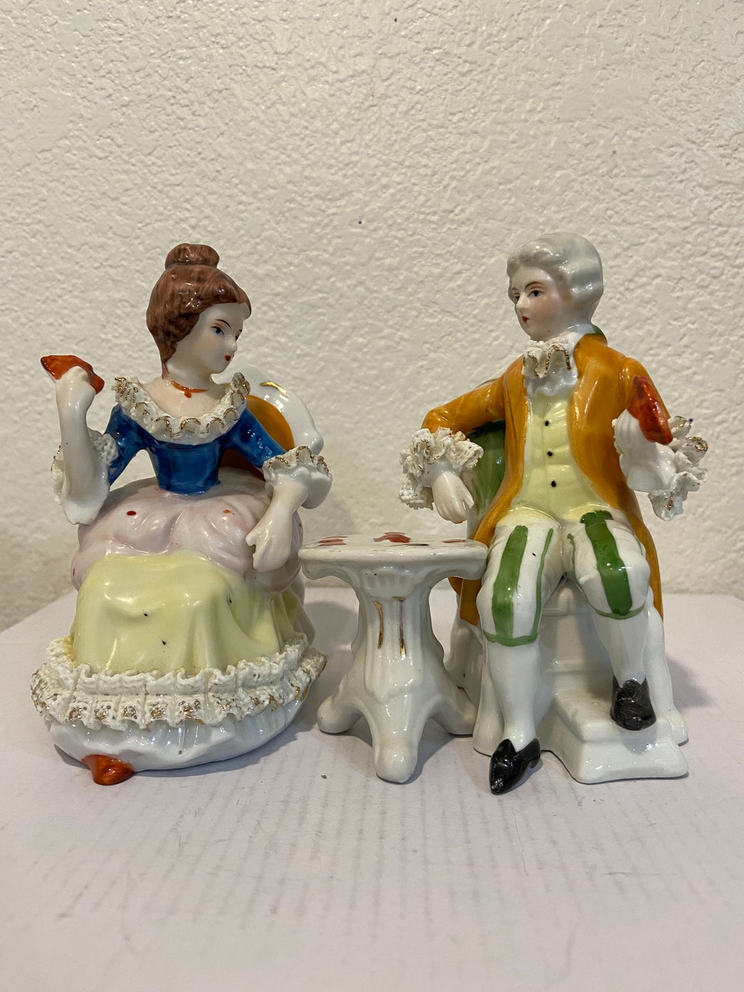 Vintage 3 Piece Card Playing Couple (deville) - Etsy