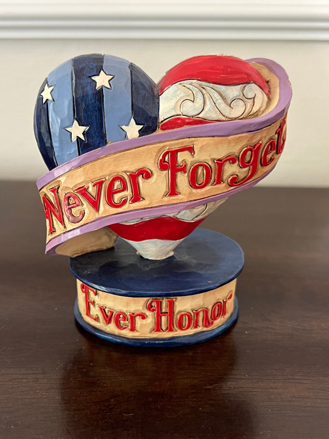 Jim Shore 3.5" Never Forget Ever Honor 911 Heart Patriotic Heart Figure ...