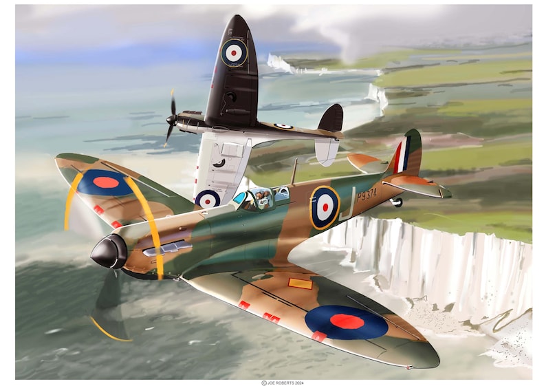 A Pair of Spitfire Mk1's of 92 Squadron Over the Cliffs of Dover- Dover ...