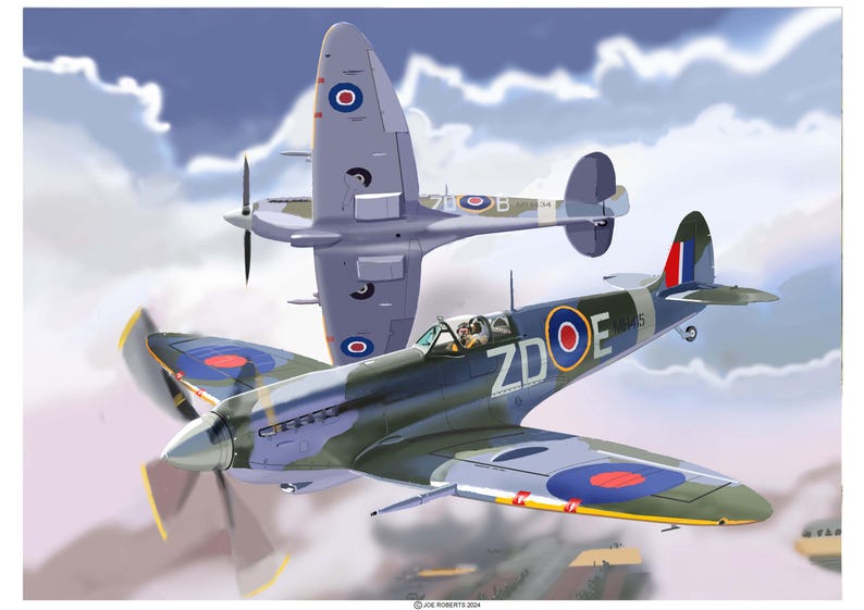 Spitfire Pair Mk Ixs- A Pair of Spitfire Mk Ix's of 222 Squadron RAF. A ...