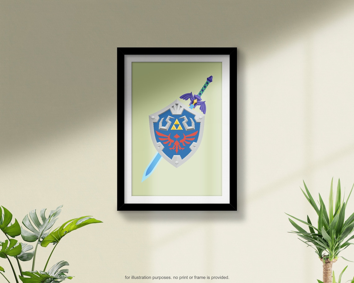 Legend of Zelda Master Sword and Hylian Shield Artwork Vector Graphic ...