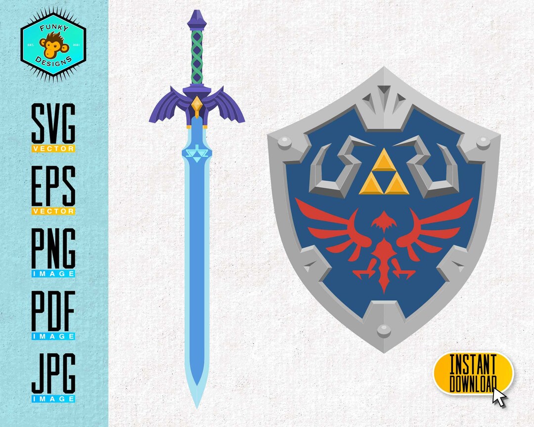Legend of Zelda Master Sword and Hylian Shield Artwork and - Etsy