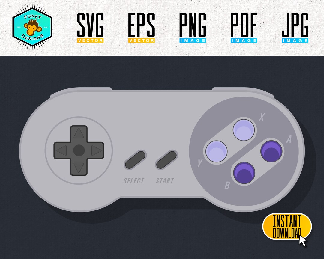 SNES Printable Artwork Retro Video Game Controller Vector - Etsy