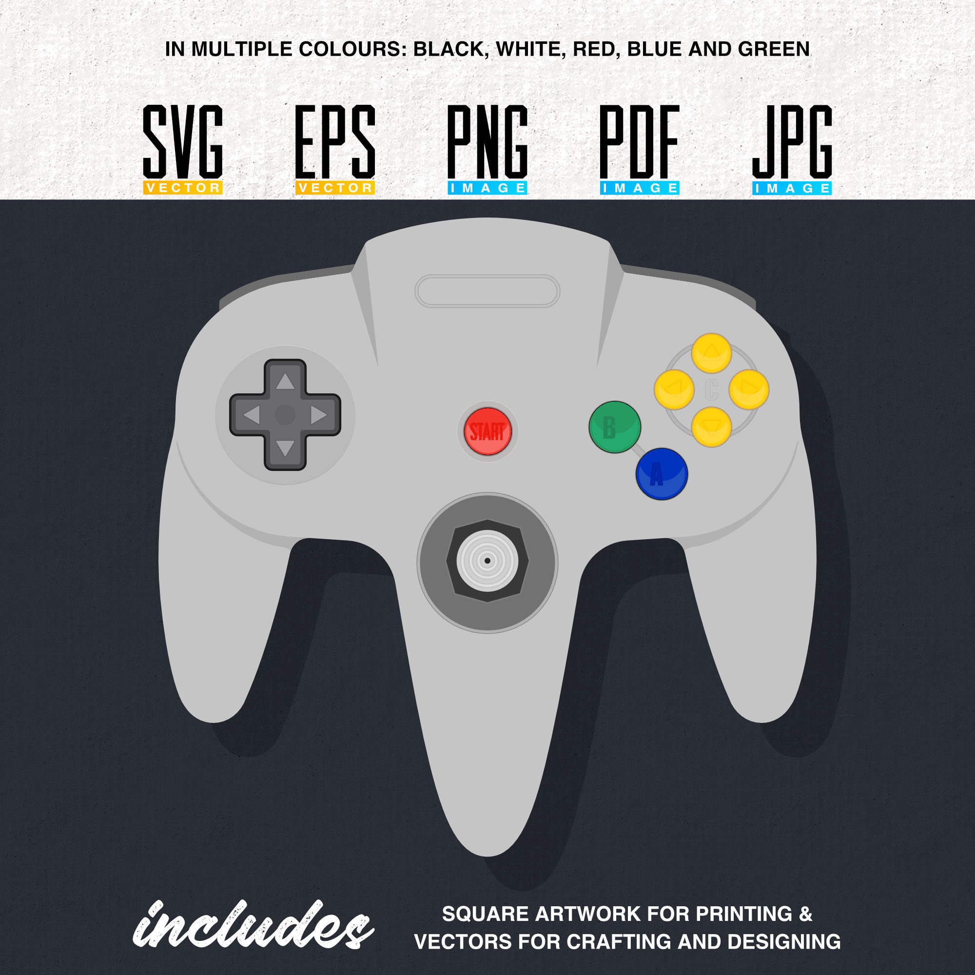 N64 Printable Artwork Retro Video Game Controller Vector Editable Svg