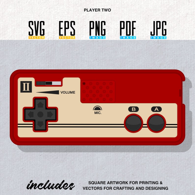 Famicom Printable Artwork Retro Video Game Controller Vector Editable ...