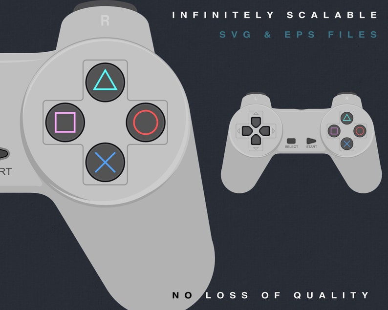 Playstation / PS1 Printable Artwork Retro Video Game Controller Vector ...