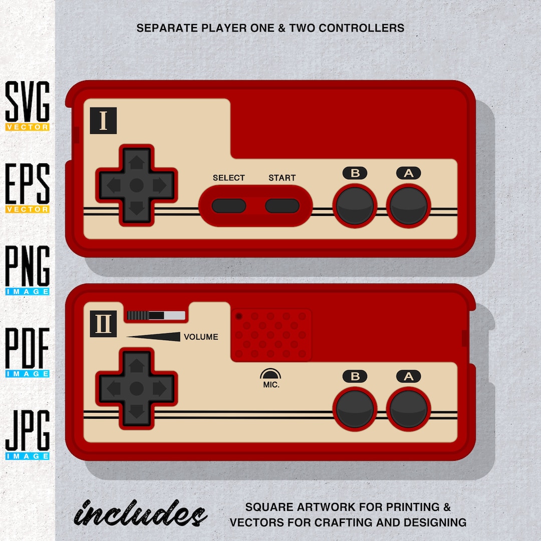 Famicom Printable Artwork | Retro Video Game Controller | Vector ...