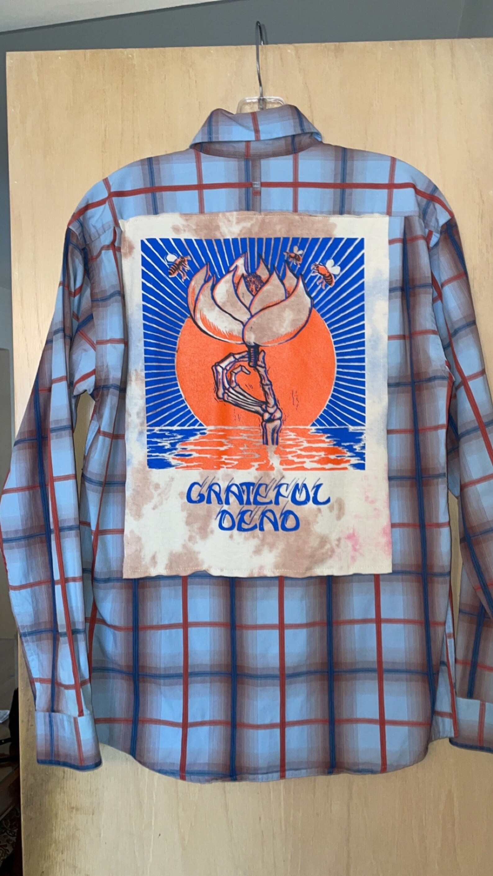 Famous Rock Band Patchwork Flannel Plaid Shirt Graphic Tee Unisex Men's ...