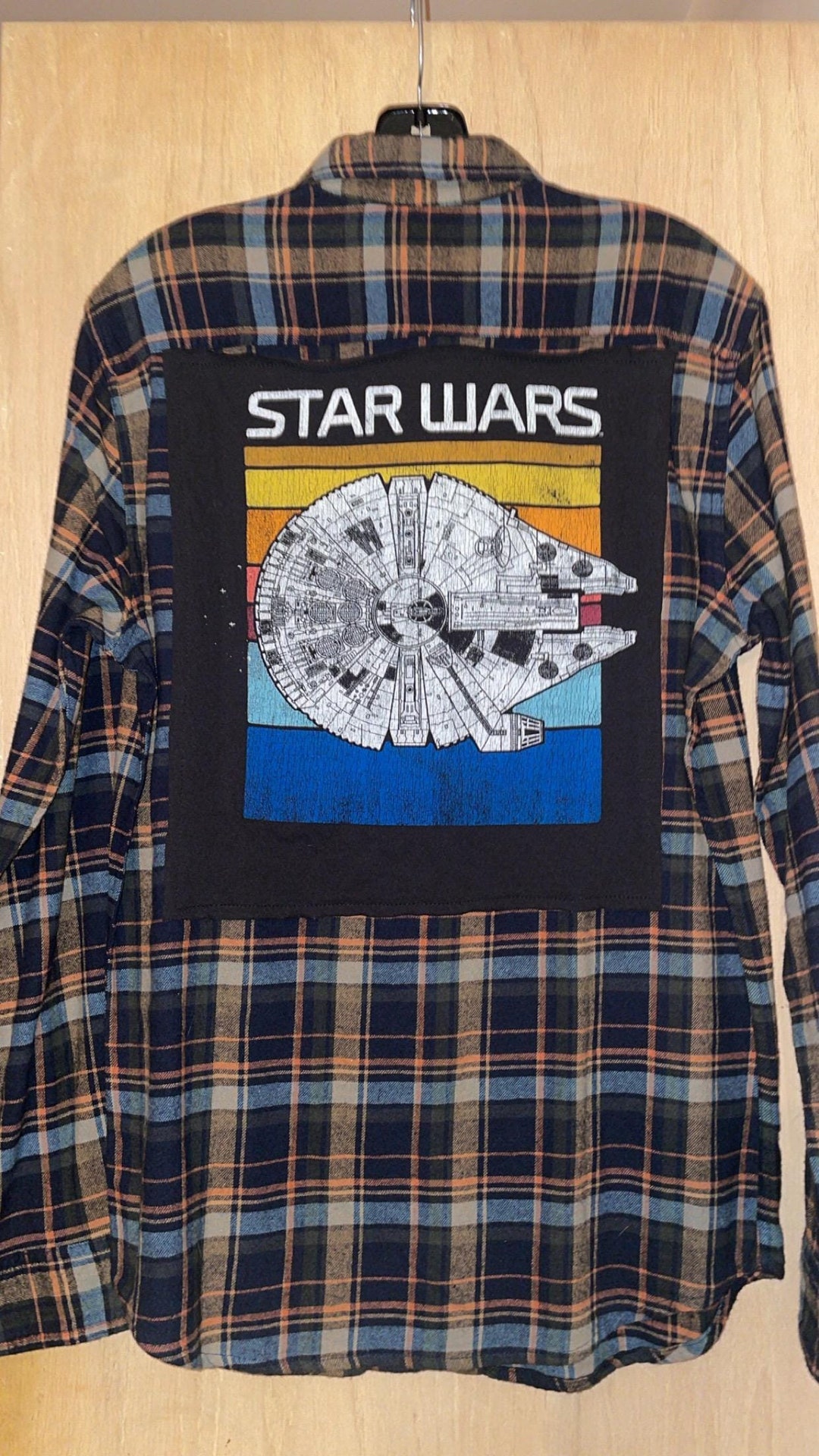 STAR WARS Millennium Falcon Graphic Tee Patchwork Flannel Plaid Shirt ...