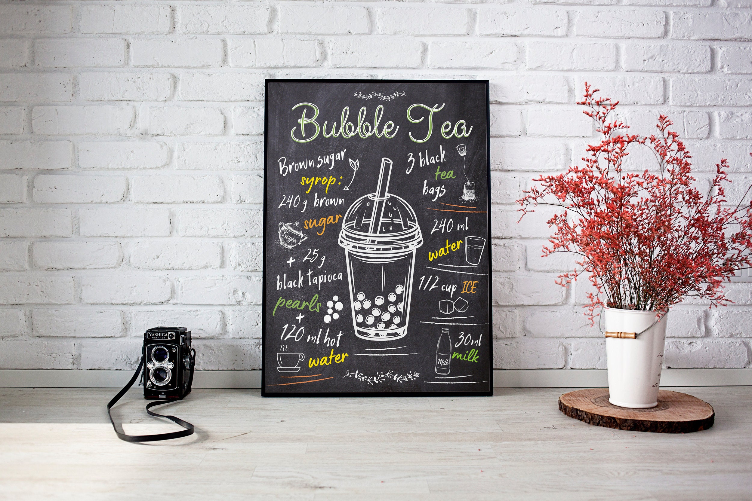 Bubble Tea Print, Boba Tea Recipe, Tea Poster, Boba, Digital Printable ...
