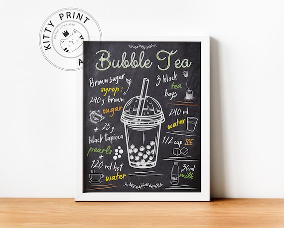 Bubble Tea Print Boba Tea Recipe Tea Poster Boba Digital | Etsy