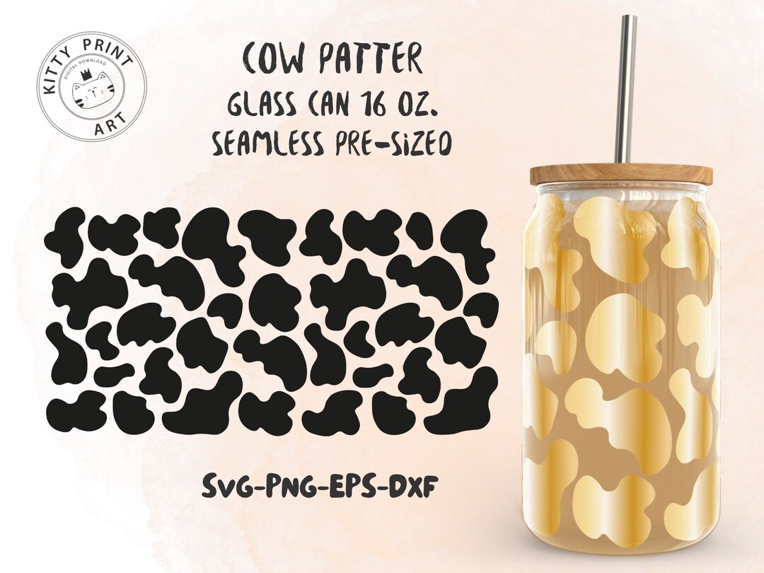Cow Print Can Glass Svg, Seamless Dalmatian Pattern Libbey Glass Wrap ...