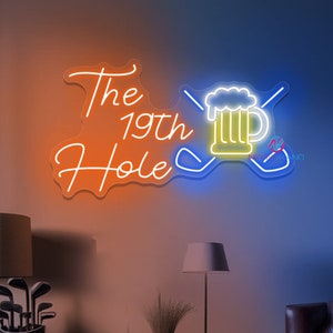 The 19th Hole Neon Sign Custom Golf LED Neon Light Neon Golf Light Gold ...