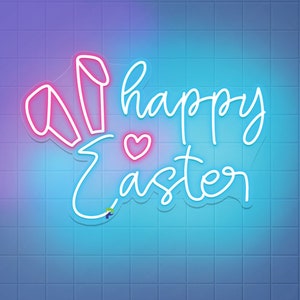 Happy Easter Neon Sign Easter Party Decor LED Light Easter Gift Rabbit ...