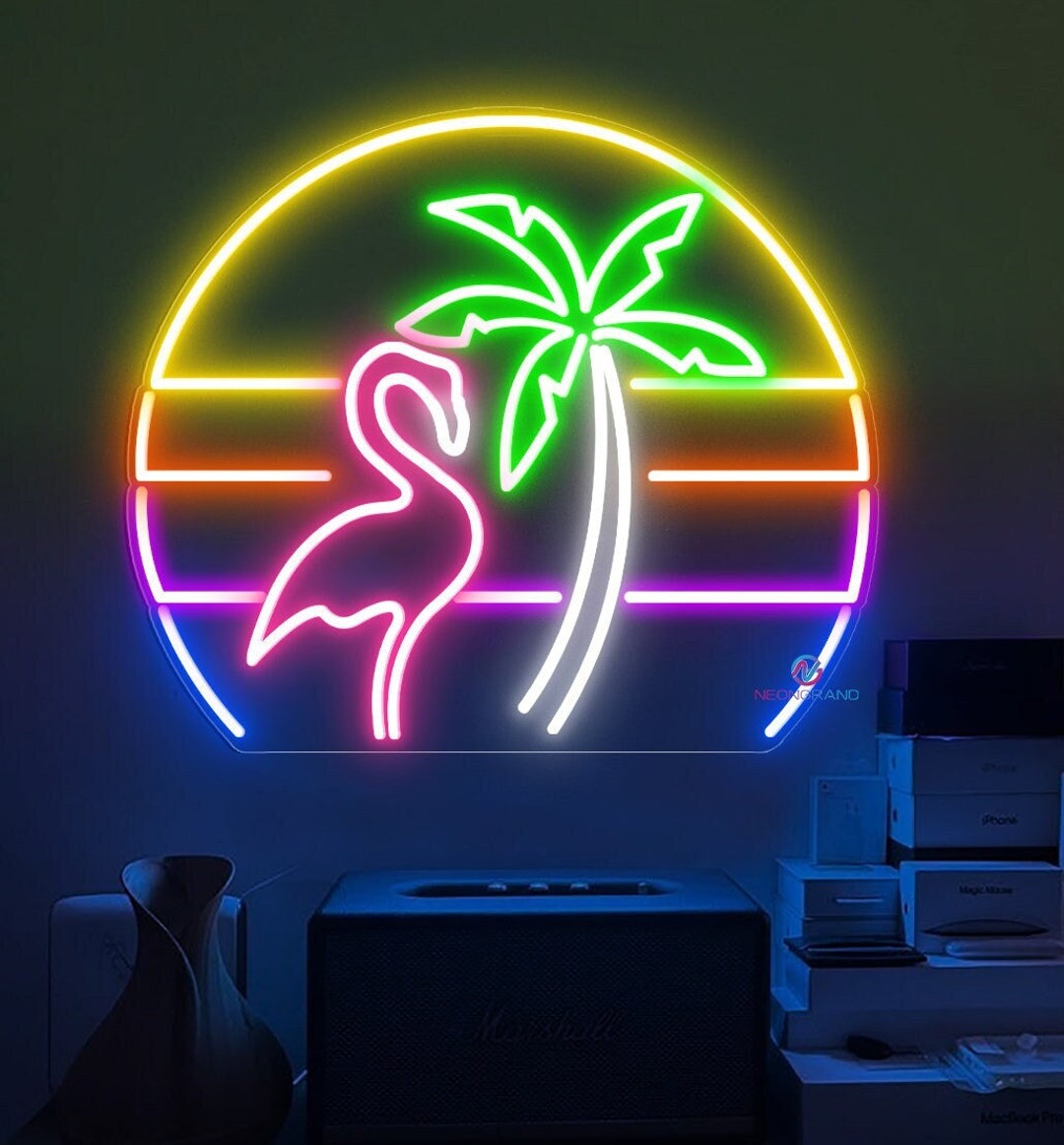 Neon Flamingo Neon Palm Tree Sign Flamingo Neon Sign Flamingo Decor ...