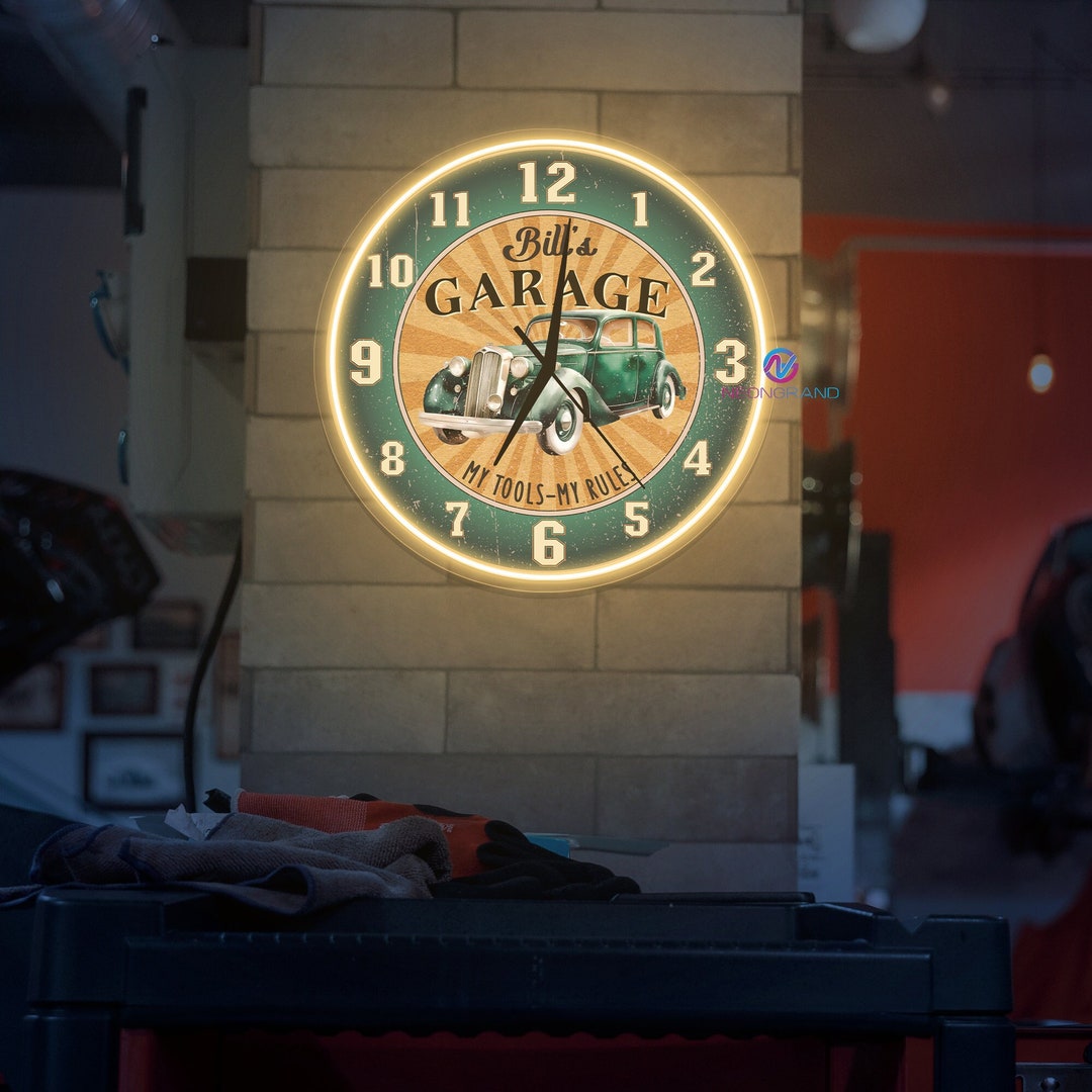 Custom Garage Clock Sign Personalized Garage Neon Sign Custom Neon ...