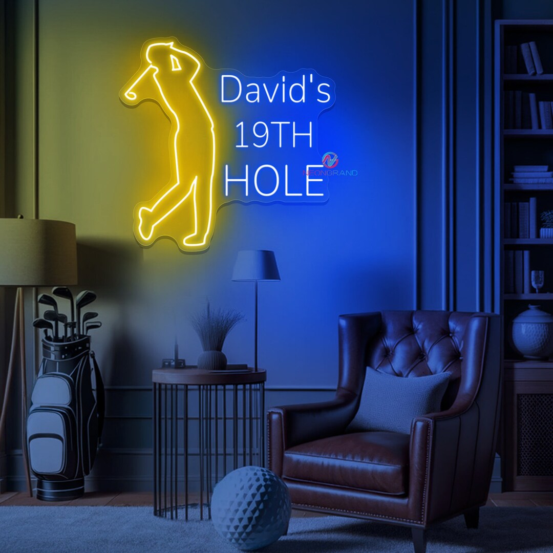 19th Hole Neon Sign Custom Golf LED Neon Light Neon Golf Light Gold ...