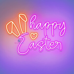 Happy Easter Neon Sign Easter Party Decor LED Light Easter Gift Rabbit ...