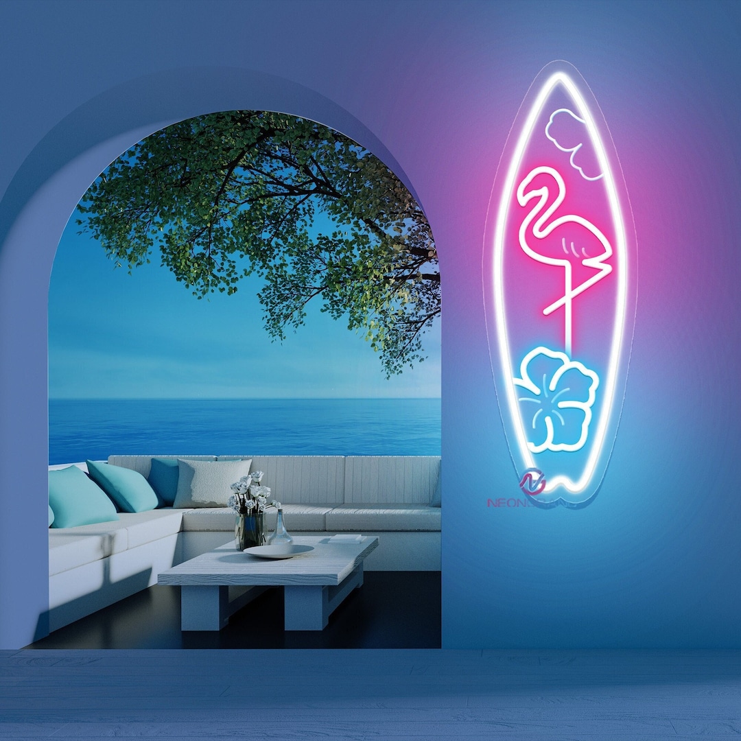 Surfboard LED Neon Sign, Surf Wall Art Decor, Hawaii Sign Beach House ...