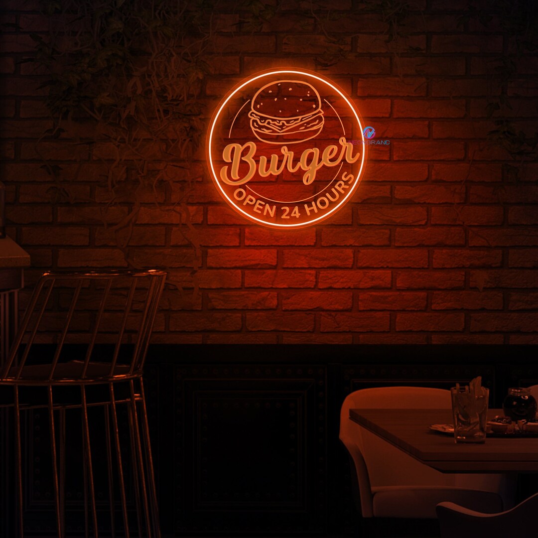 Burger Neon Sign Open Burger Restaurant Decor Kitchen Neon Sign Custom ...