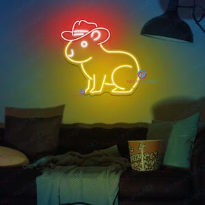 Capybara Neon Sign Cute Capybara Cowboy Capybara Neon Sign Capybara ...