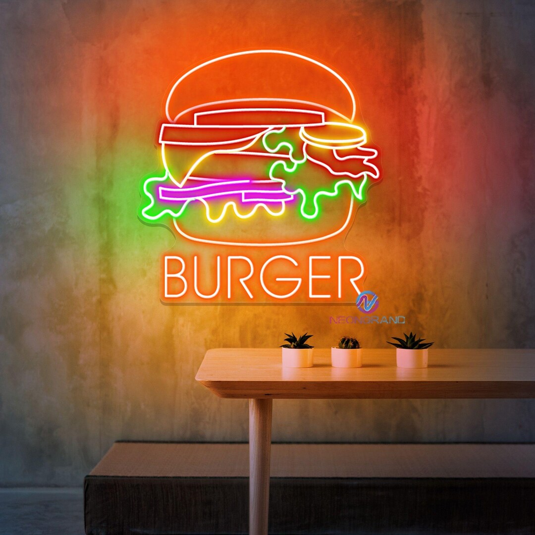 Hamburger Neon Sign for Restaurant Retro LED Wall Art Fast Food Decor ...