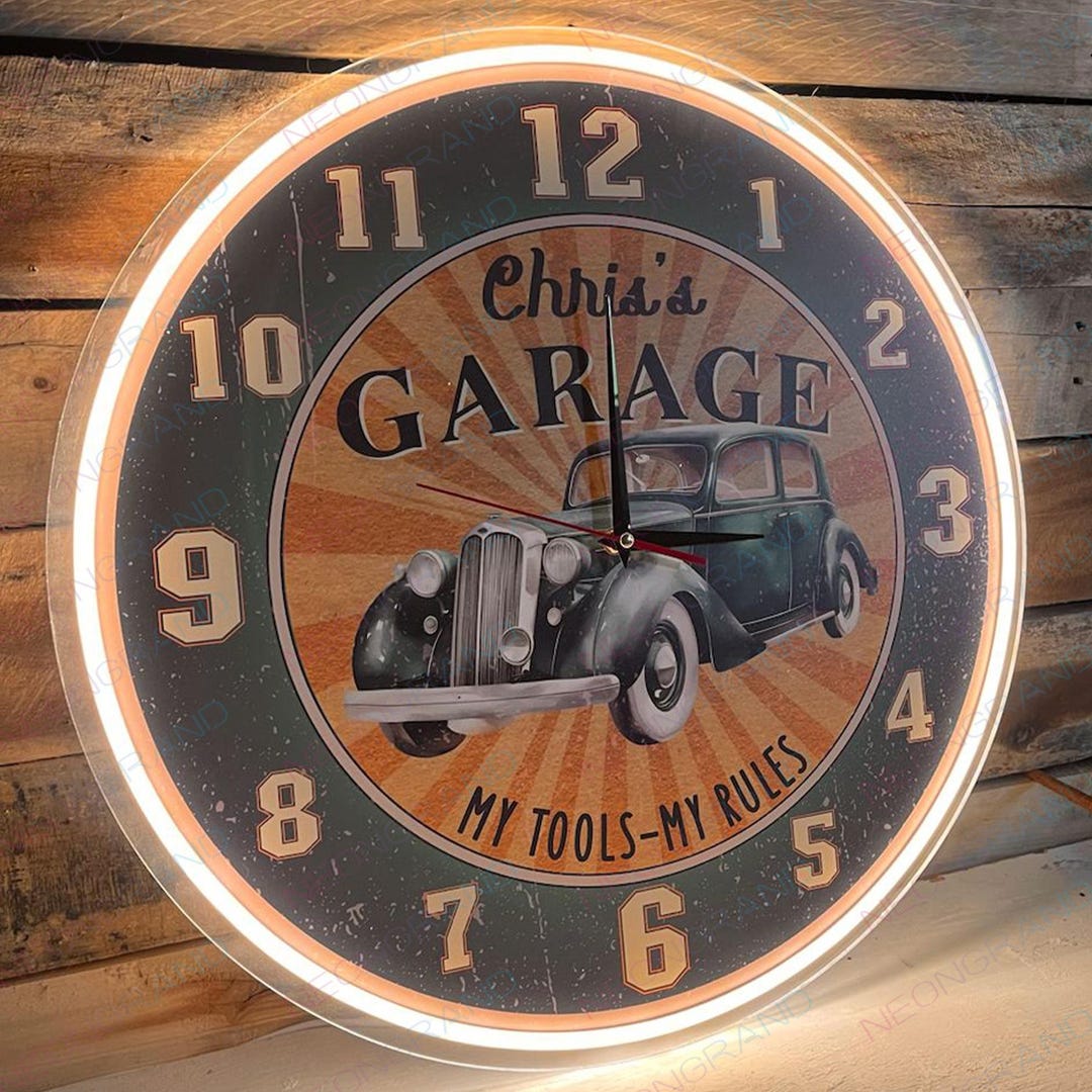 Custom Garage Clock Sign Personalized Garage Neon Sign Custom Neon ...