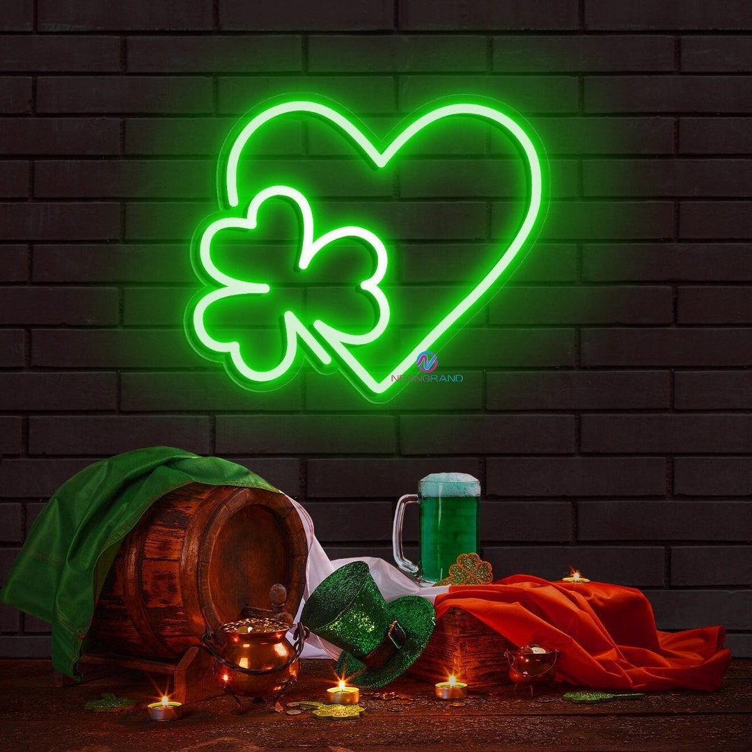 Clover Leaf Neon Sign, Lucky Leaf Saint Patrick Day Decor, St Patrick ...