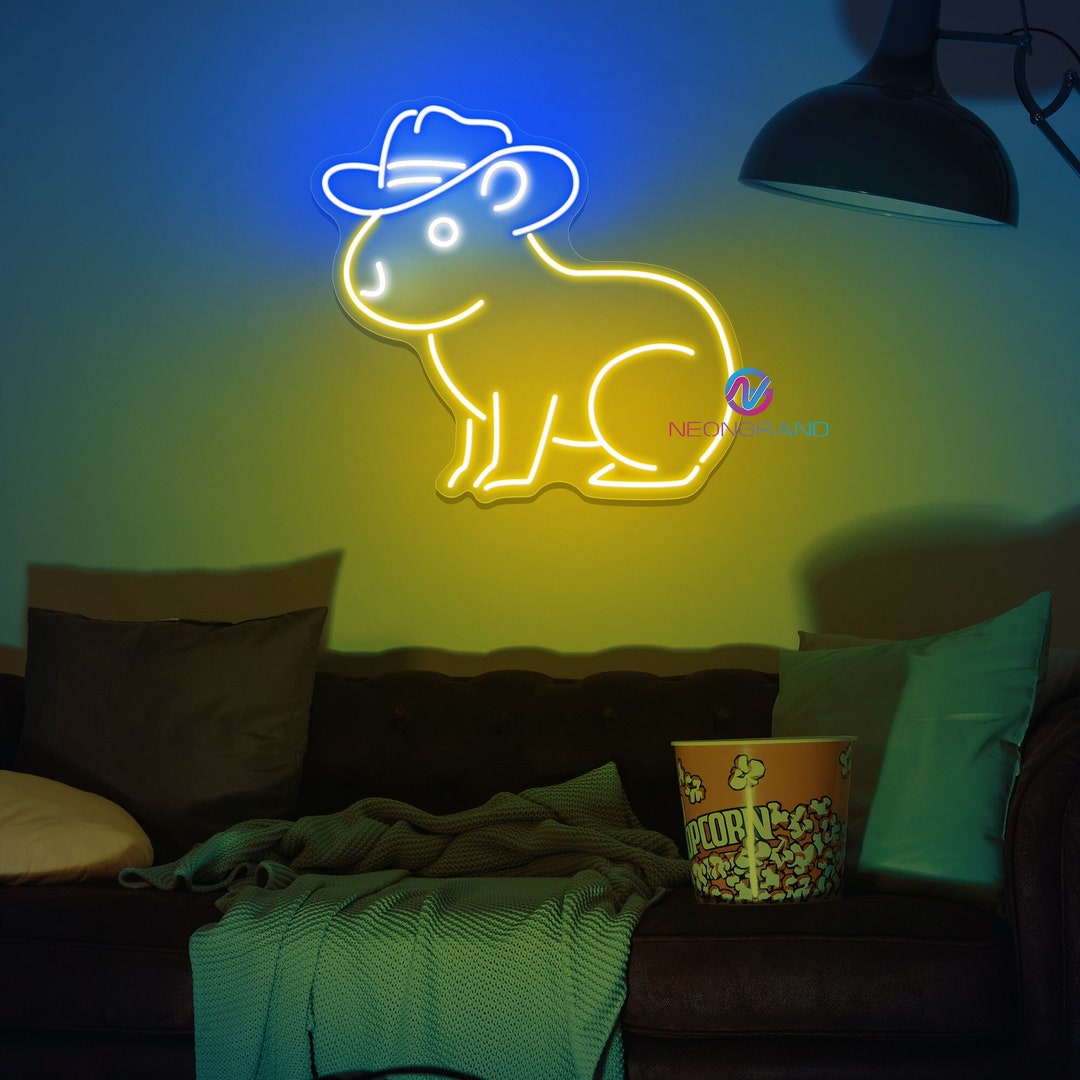 Capybara Neon Sign Cute Capybara Cowboy Capybara Neon Sign Capybara ...