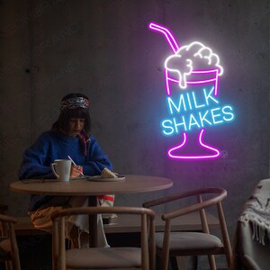 Milk Shake Neon Sign Milkshake Sign Custom for Coffee Shop Bar Decor ...