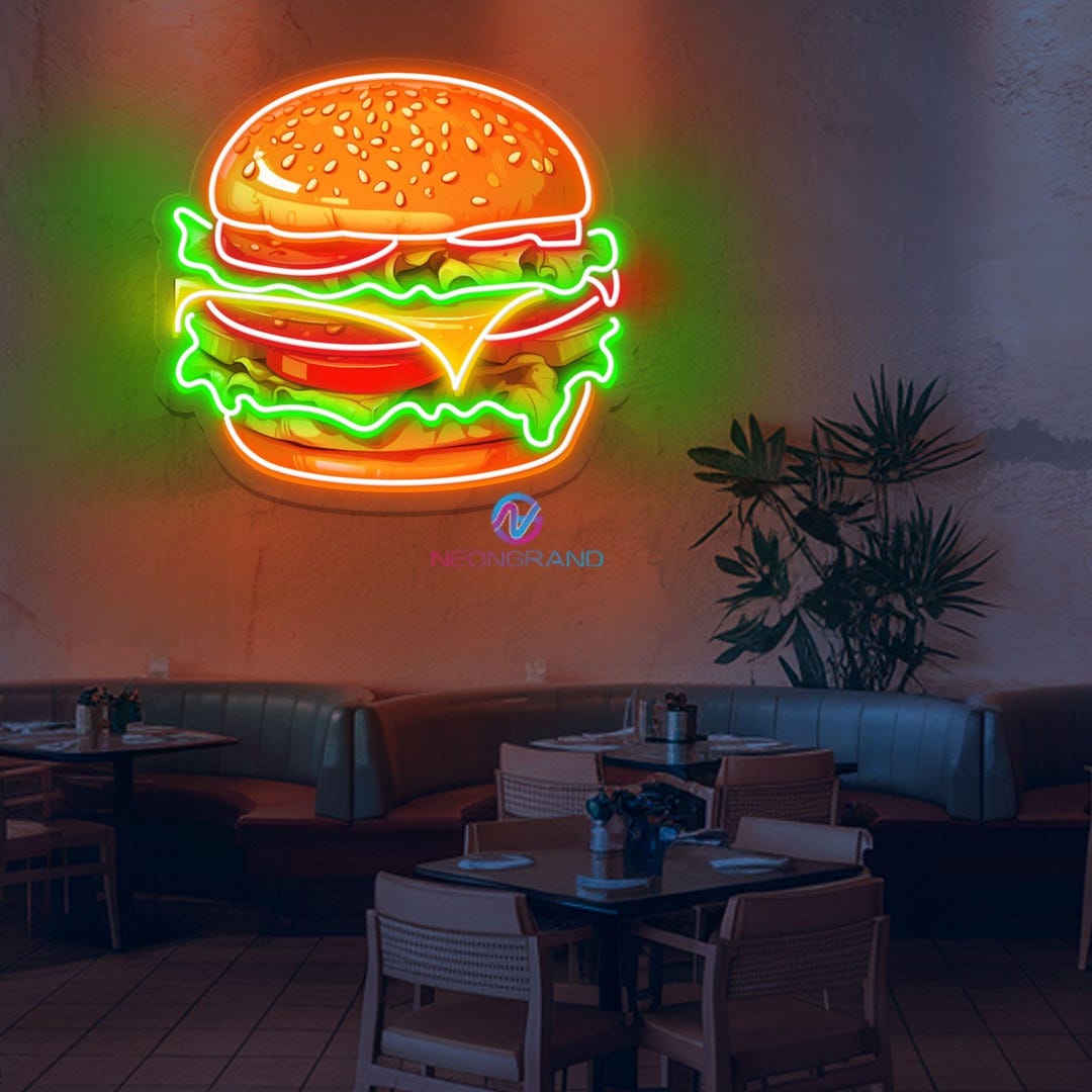 Burger Neon Sign LED Fast Food Light Restaurant Wall Decor Hamburger ...
