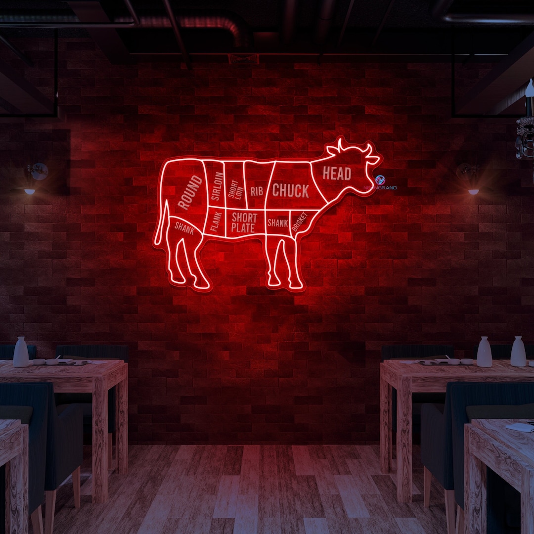 Cow Neon Sign Cow LED Light Butcher Shop Open Sign Custom Neon Sign ...