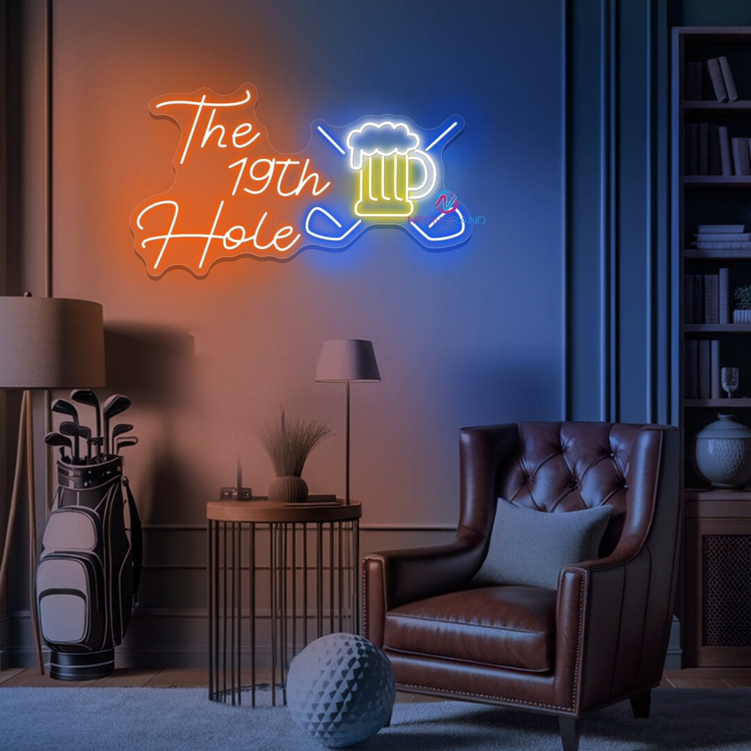 The 19th Hole Neon Sign Custom Golf LED Neon Light Neon Golf Light Gold ...
