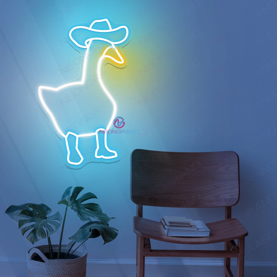 Goose Neon Sign Goose With Hat Cowboy Goose Sign Funny Goose Neon Sign ...
