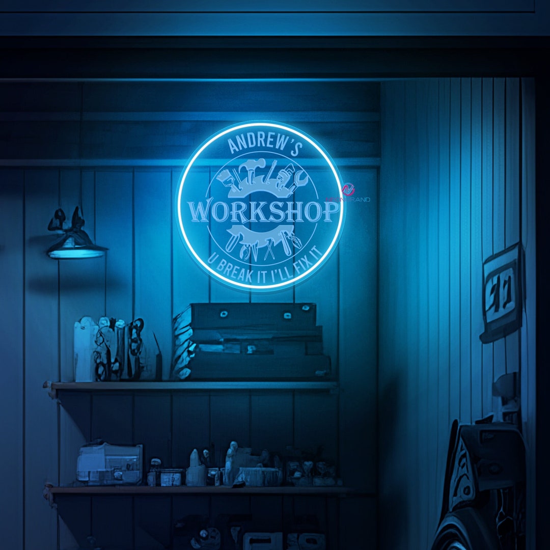 Custom Workshop Sign Papas Work Shop Neon Sign Personalized Builder ...