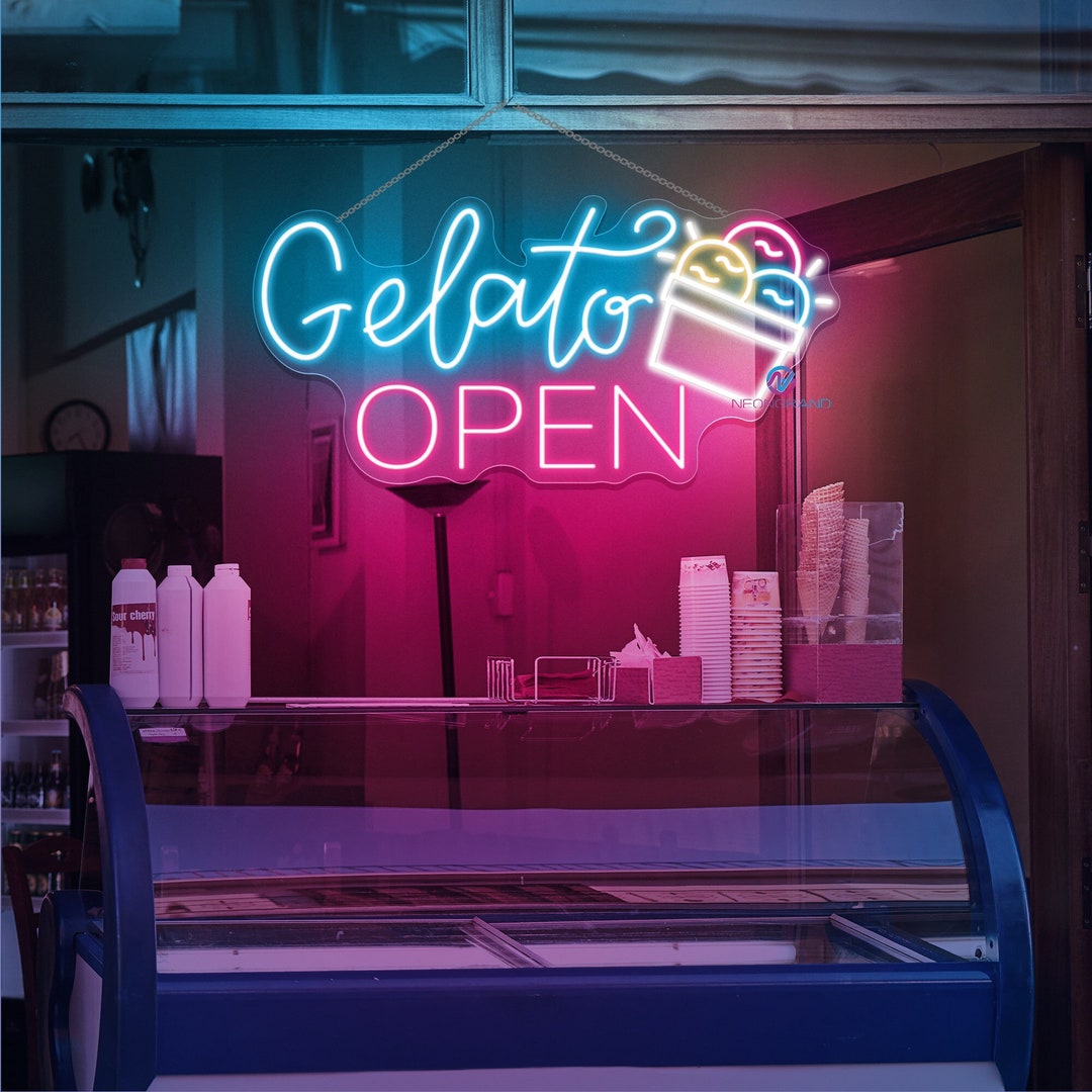 Gelato Neon Sign Gelato Open LED Sign Gelato LED Light Ice Cream Open Sign Open Business Neon ...
