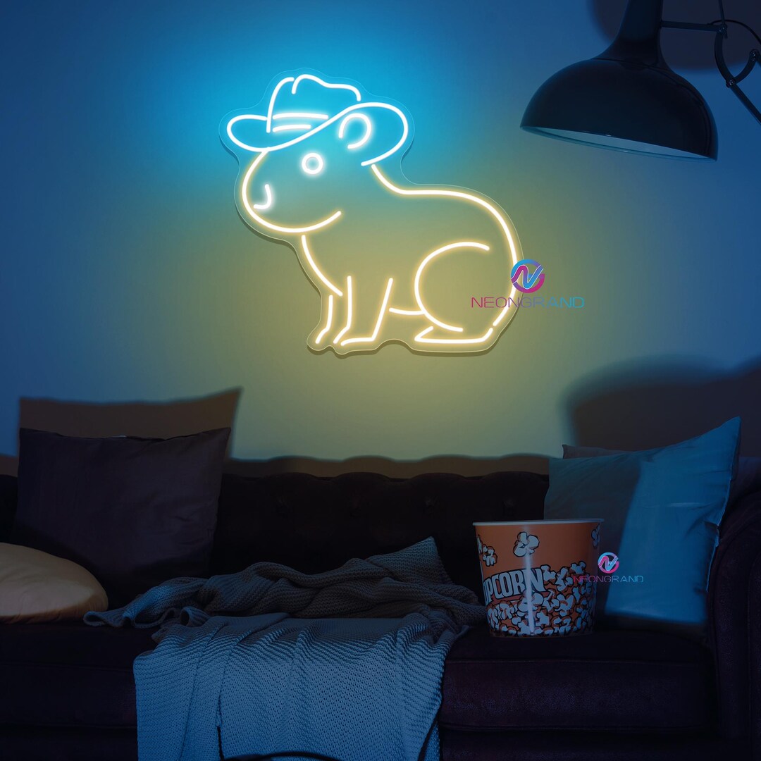Capybara Neon Sign Cute Capybara Cowboy Capybara Neon Sign Capybara ...