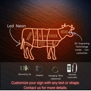 Cow Neon Sign Cow LED Light Butcher Shop Open Sign Custom Neon Sign ...