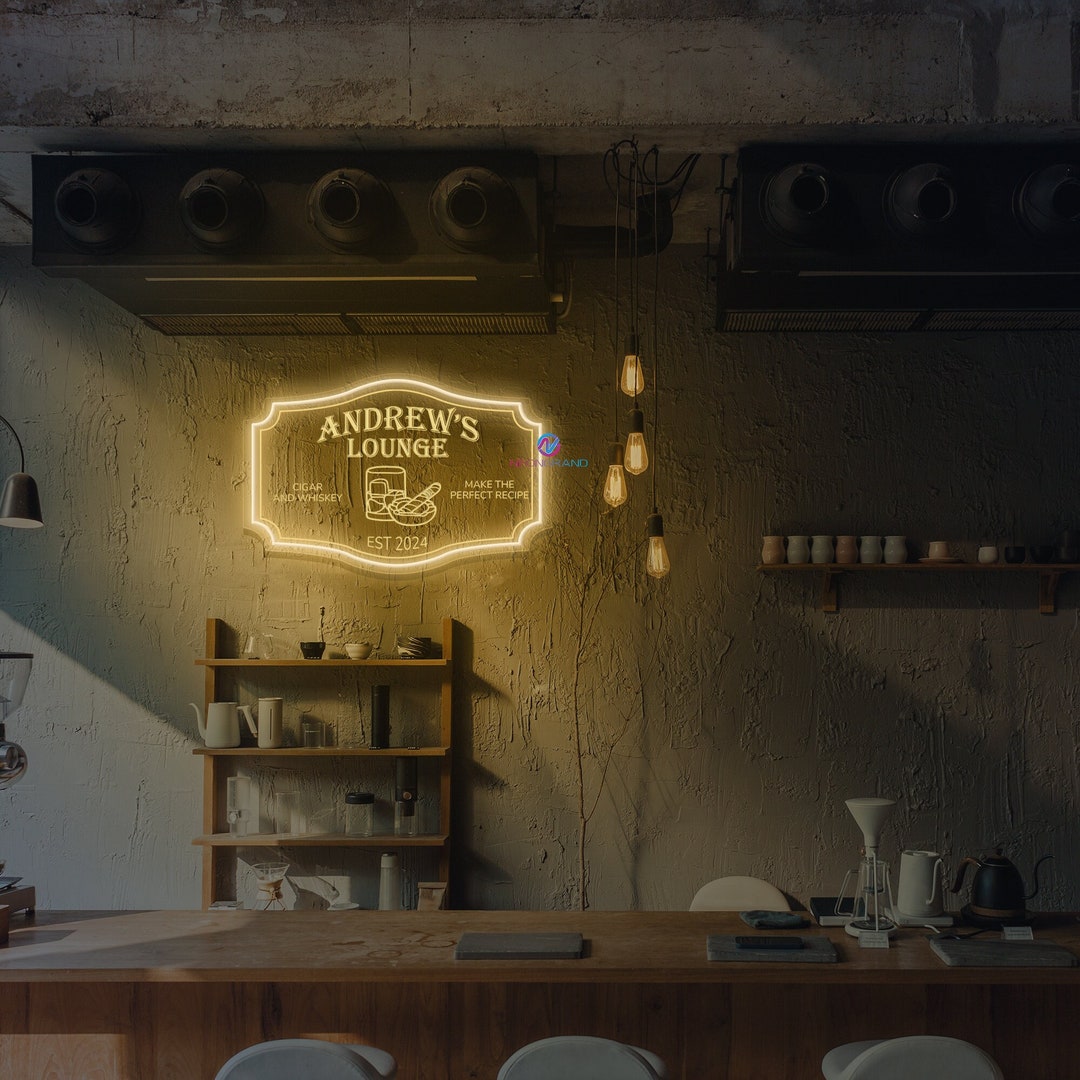 Custom Bar and Lounge Sign Cigar and Whiskey Bar Sign Custom Neon Light ...